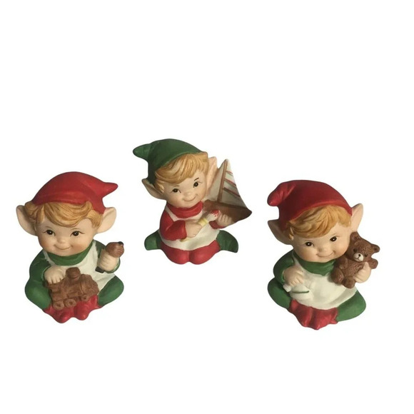 Homco | Holiday | Vintage Homco Elf Elves Set Of 3 Figures Christmas ...